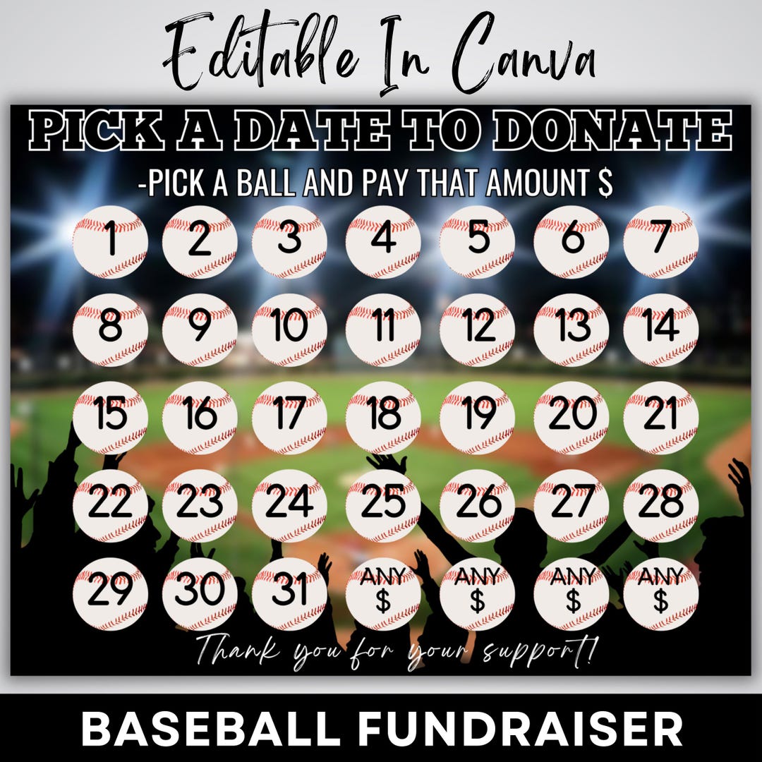 Baseball Fundraiser Calendar, Baseball Fundraiser Template, Pick a Date ...