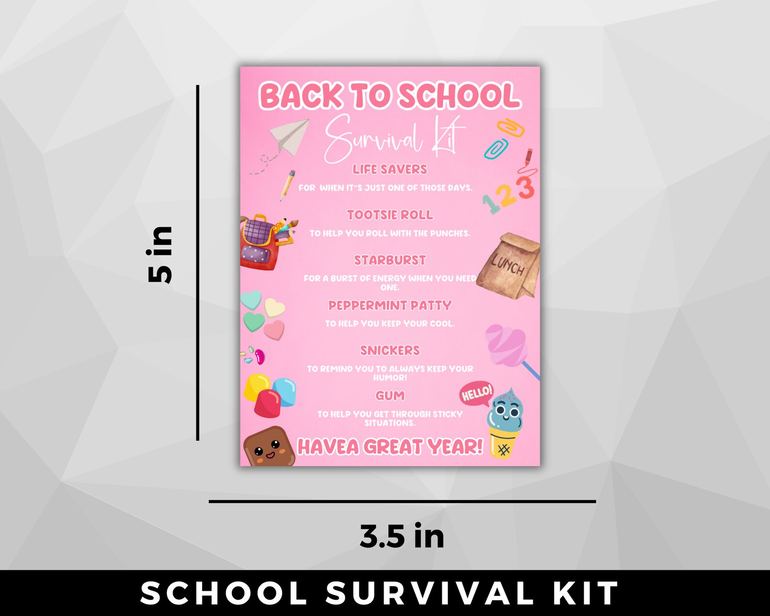 EDITABLE Back to School Survival Kit Gift Tags | Back to School Student ...
