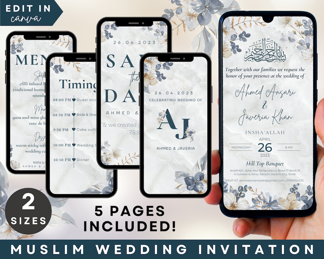 Editable Digital Muslim Wedding Invitation Template, Islamic Wedding ...