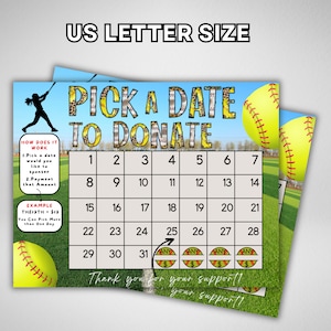 Editable Softball Fundraiser Calendar, Calendar Fundraiser, Fundraiser ...