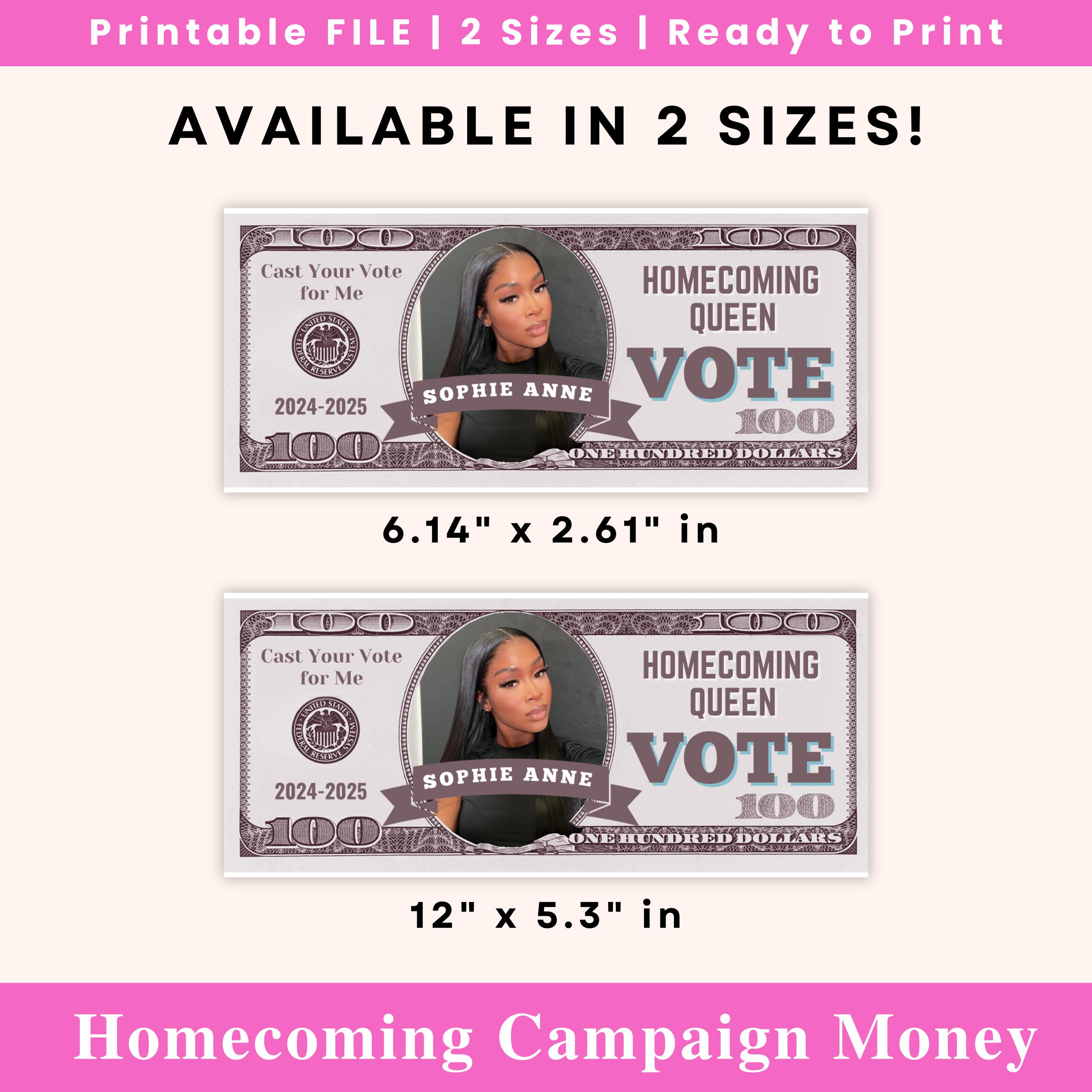 Homecoming Money, Homecoming Campaign Money, Prom Queen, Editable Fake ...