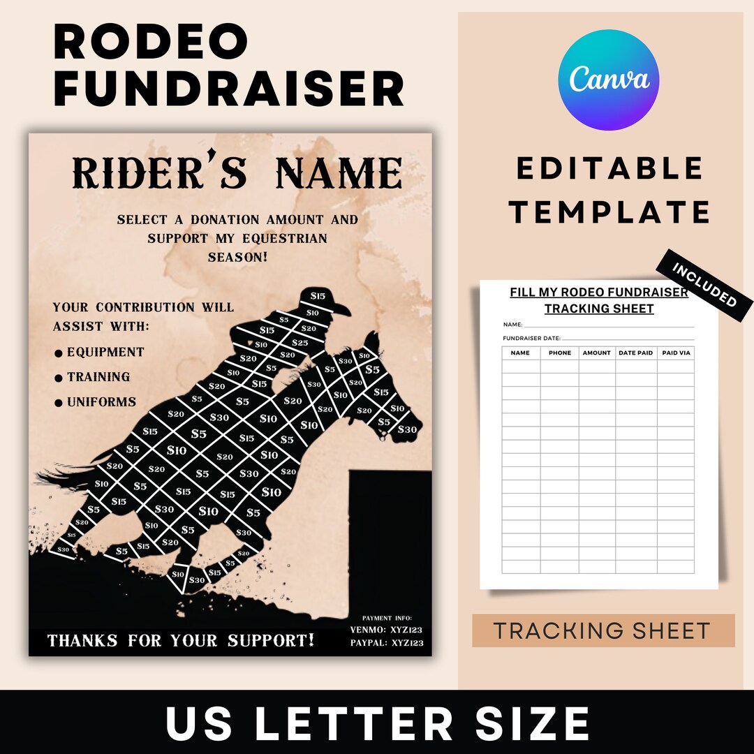 Rodeo Fundraiser Canva Editable Template, Horse Riding Match Fundraiser ...
