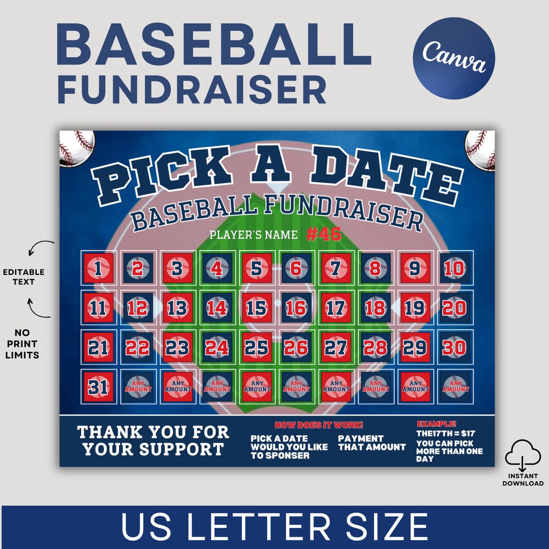 Baseball Fundraiser Calendar, Baseball Fundraiser Template, Pick a Date ...