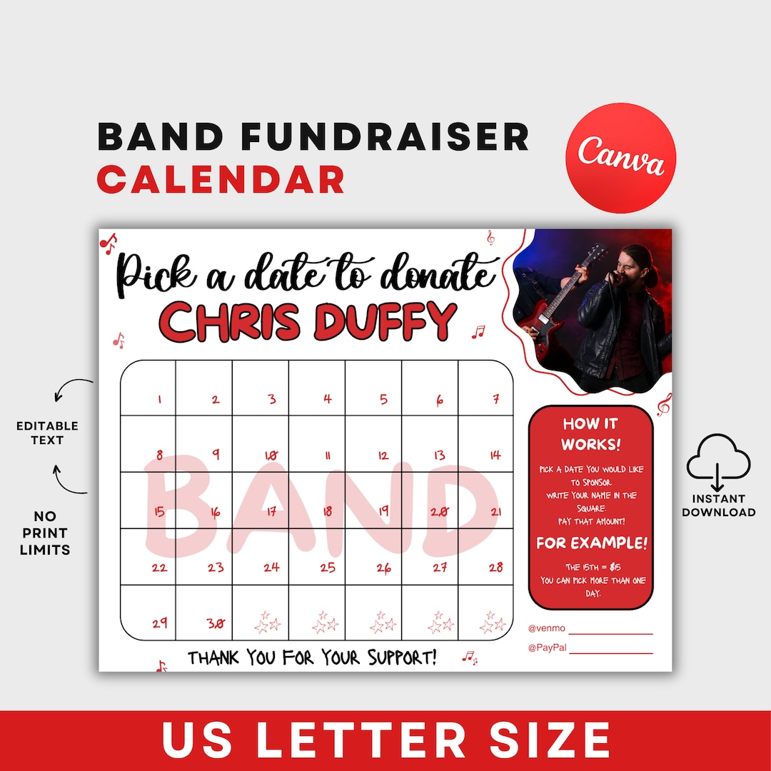 Editable Band Fundraising Calendar, Pick a Date Donation, Band ...