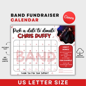 Editable Band Fundraising Calendar, Pick a Date Donation, Band ...