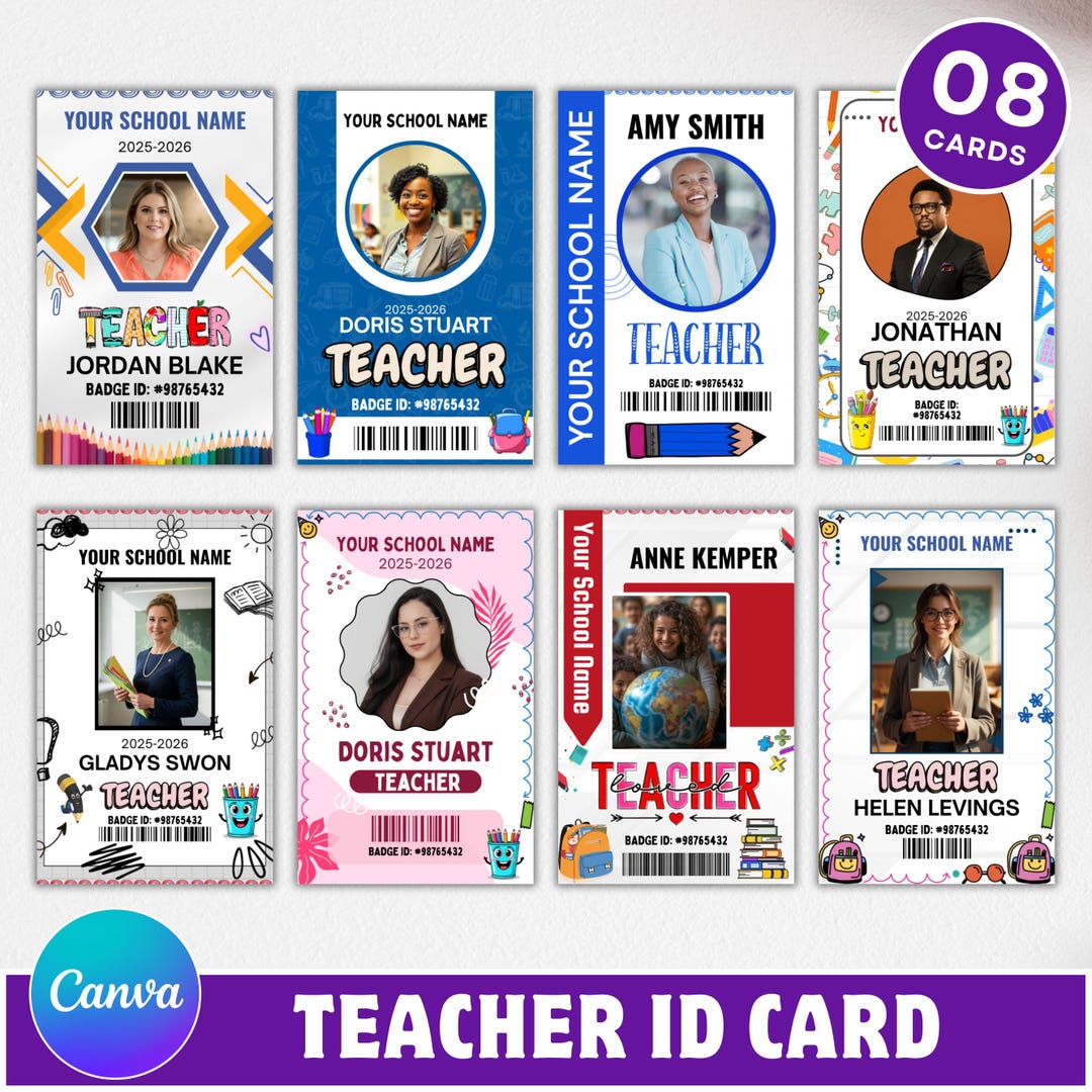 Teacher ID Cards Editable Canva Template, School Custom ID Card Canva ...