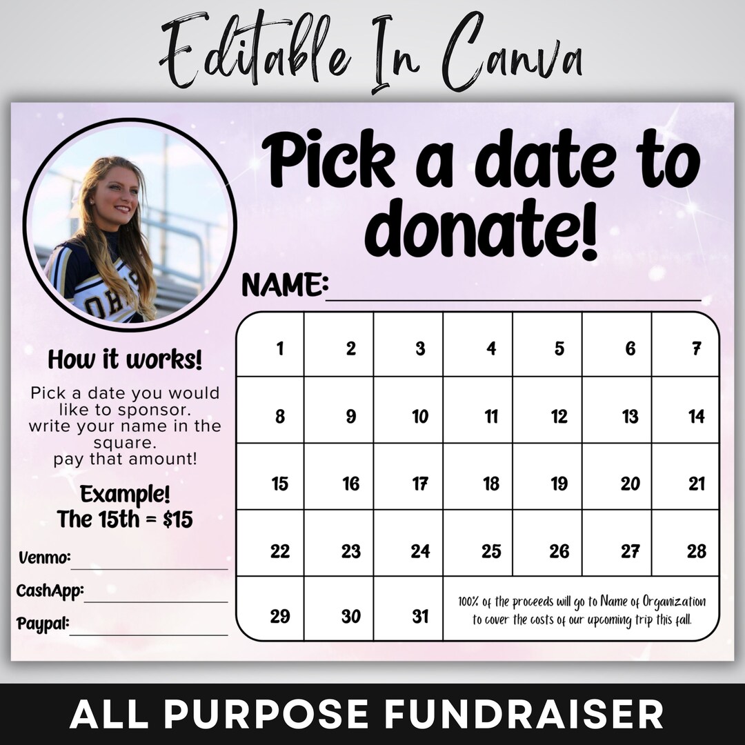 All Purpose Fundraiser Calendar, Pick A Date to Donate, Calendar ...