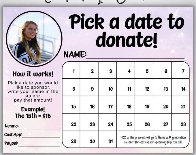 All Purpose Fundraiser Calendar, Pick A Date to Donate Fundraiser ...