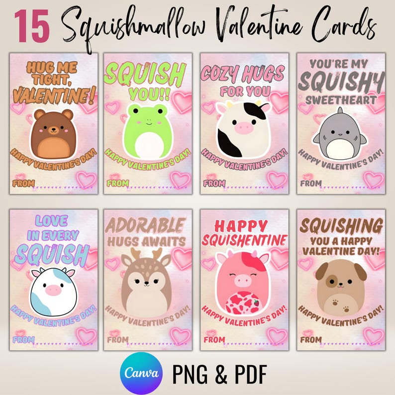 15 Squishmallow Valentine Cards, Squishy Valentine Cards, Squishmallow ...