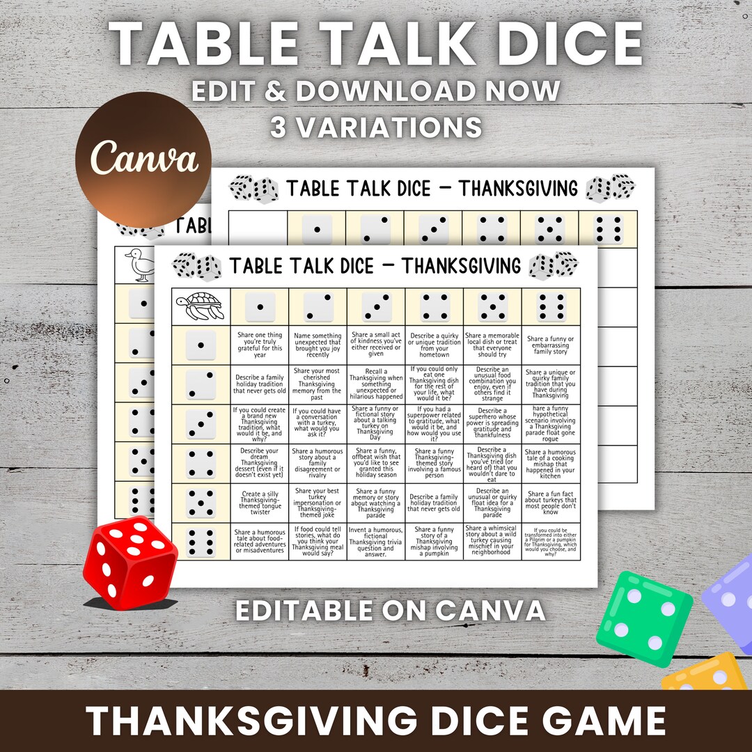 Thanksgiving Dicebreaker Roll and Tell Game, Icebreaker Activity for ...