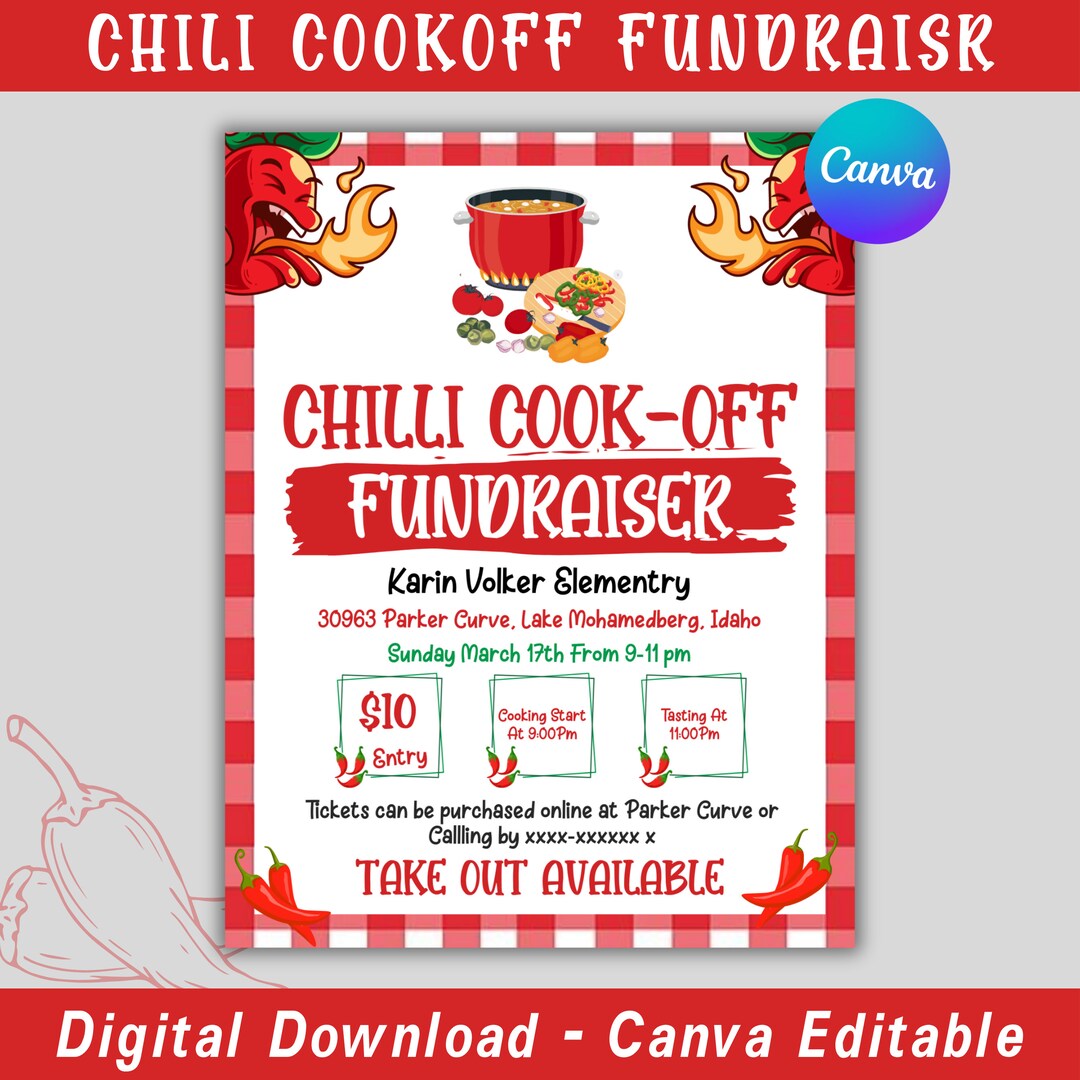 Chili Cookoff Fundraiser Flyer, Chili Cook off Party Fundraiser ...