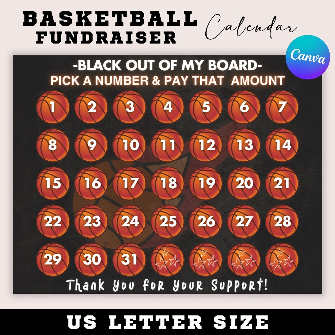 Basketball Calendar Fundraiser, Pick a Date to Donate Printable ...