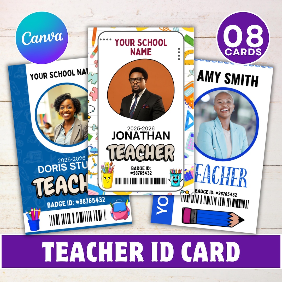 Teacher ID Cards Editable Canva Template, School Custom ID Card Canva ...