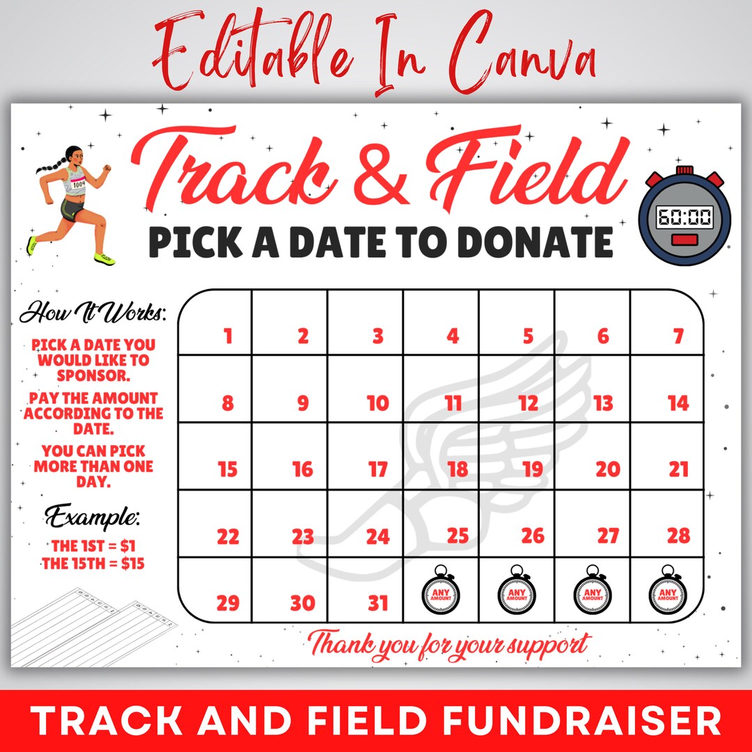 Editable Track and Field Football Fundraiser Calendar Pick a Date ...