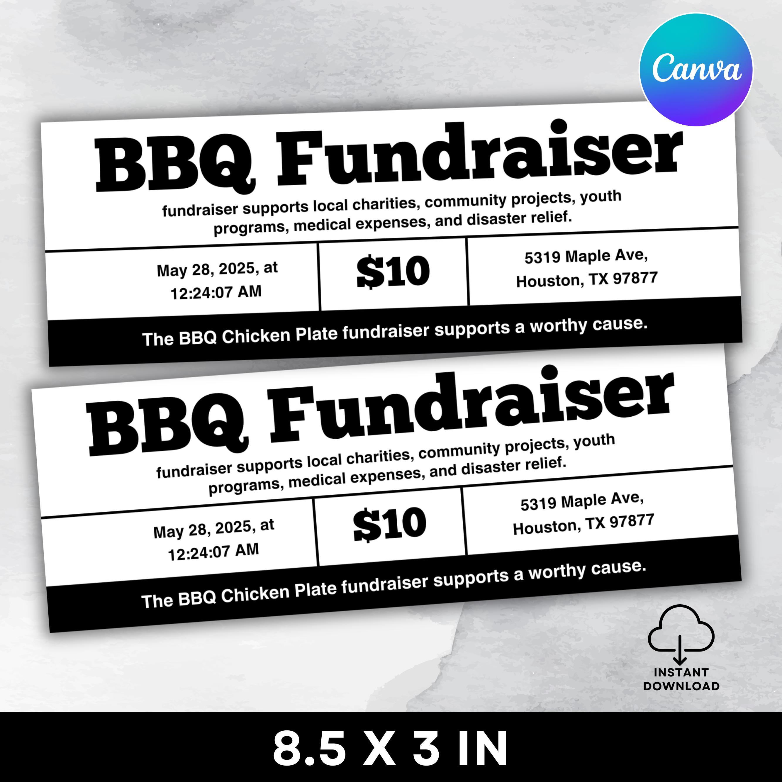 BBQ Fundraiser Ticket, Printable Fundraiser Ticket, Event Ticket ...