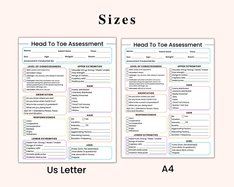 Head to Toe Assessment Nursing Template Nursing Guide - Etsy