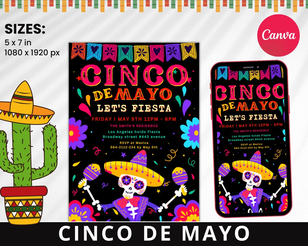 Editable Cinco De Mayo Invitation, Cinco De Mayo Party, Cinco De Mayo ...