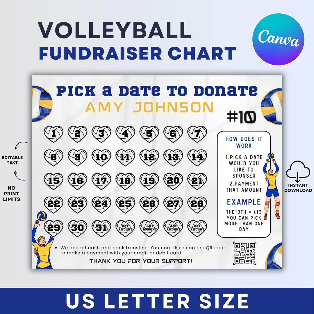 Volleyball Fundraiser Calendar, Pick a Date Donation Volleyball ...