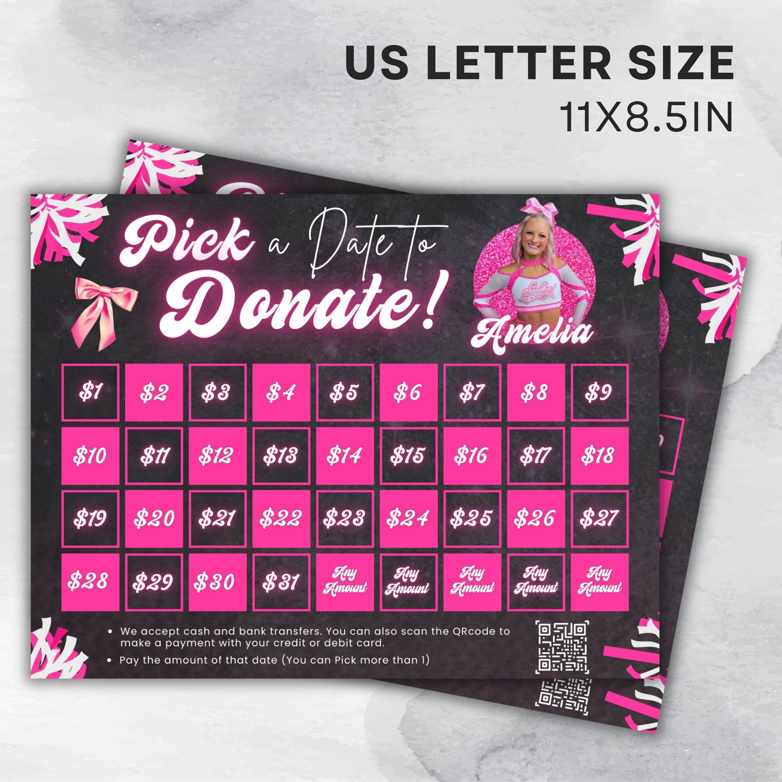 Editable Cheer Fundraiser Calendar, Pick A Date to Donate Cheer, Cheer ...