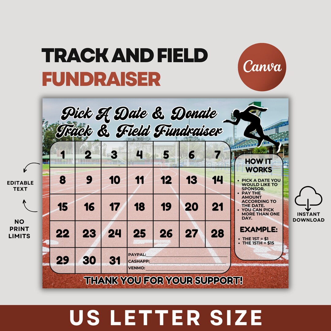 Editable Track and Field Football Fundraiser Calendar Pick a Date ...