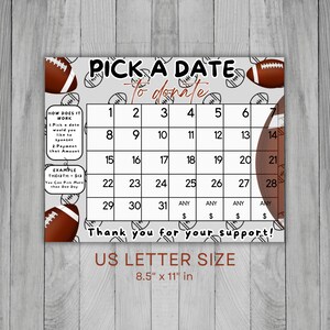 Editable Football Fundraiser Calendar, Pick A Date to Donate, Football ...