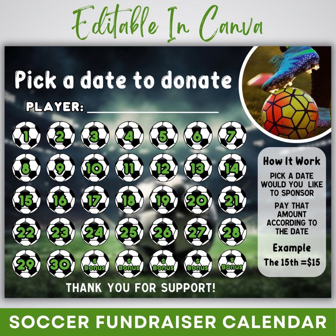 Editable Soccer Calendar Fundraiser Template, Clear the Board ...