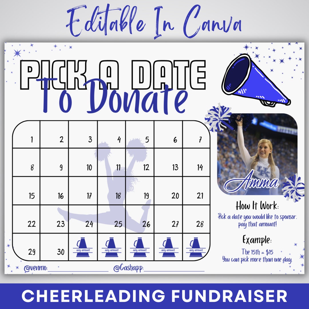 Cheer Fundraiser Calendar, Pick a Date to Donate Cheer Fundraiser ...