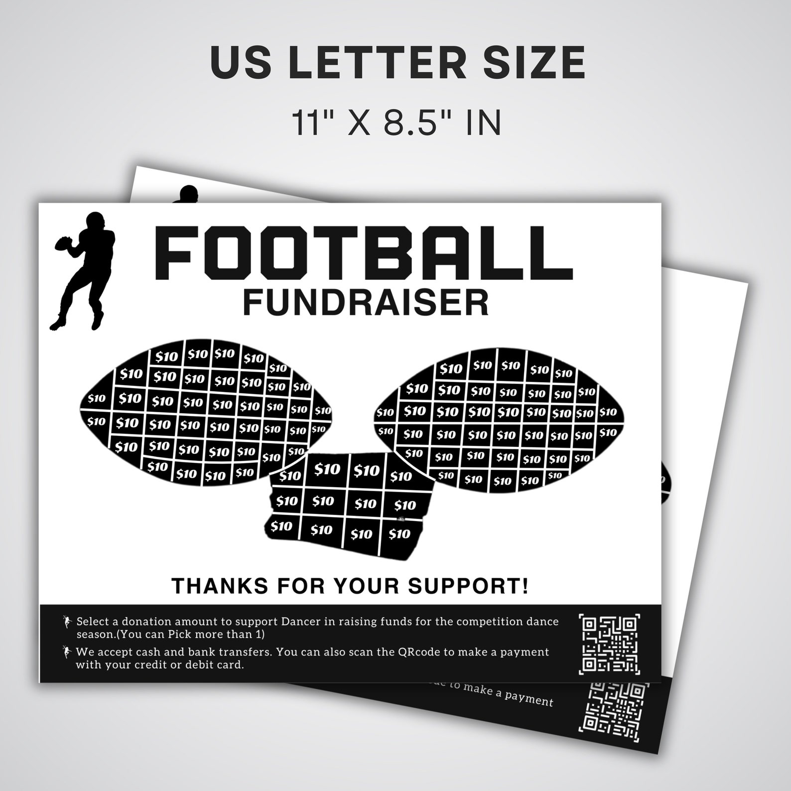 EDITABLE FOOTBALL Fill in Fundraiser Template Football Fill & Fund ...