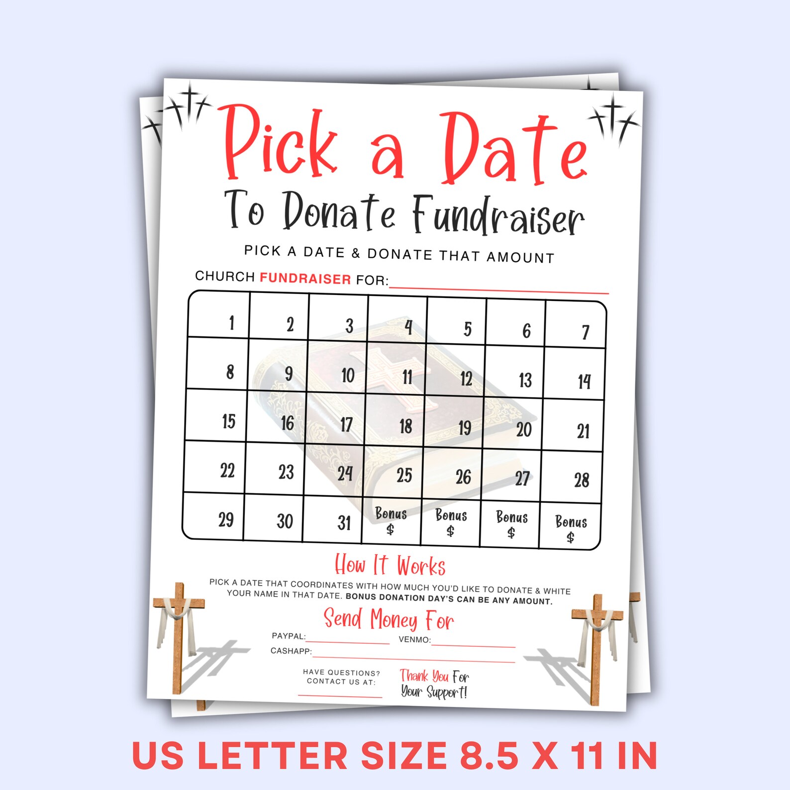 Church Fundraising Calendar, Pick a Date Donation Church Calendar ...