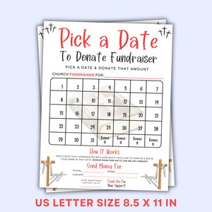 Church Fundraising Calendar, Pick a Date Donation Church Calendar ...