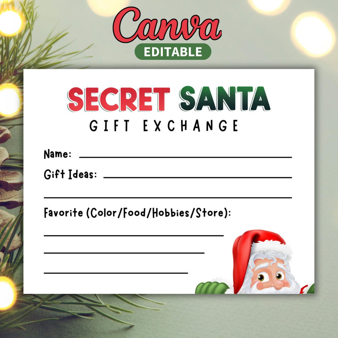 Secret Santa Gift Exchange Printable PDF, Christmas Gift List for ...