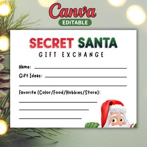 Secret Santa Gift Exchange Printable PDF, Christmas Gift List for ...