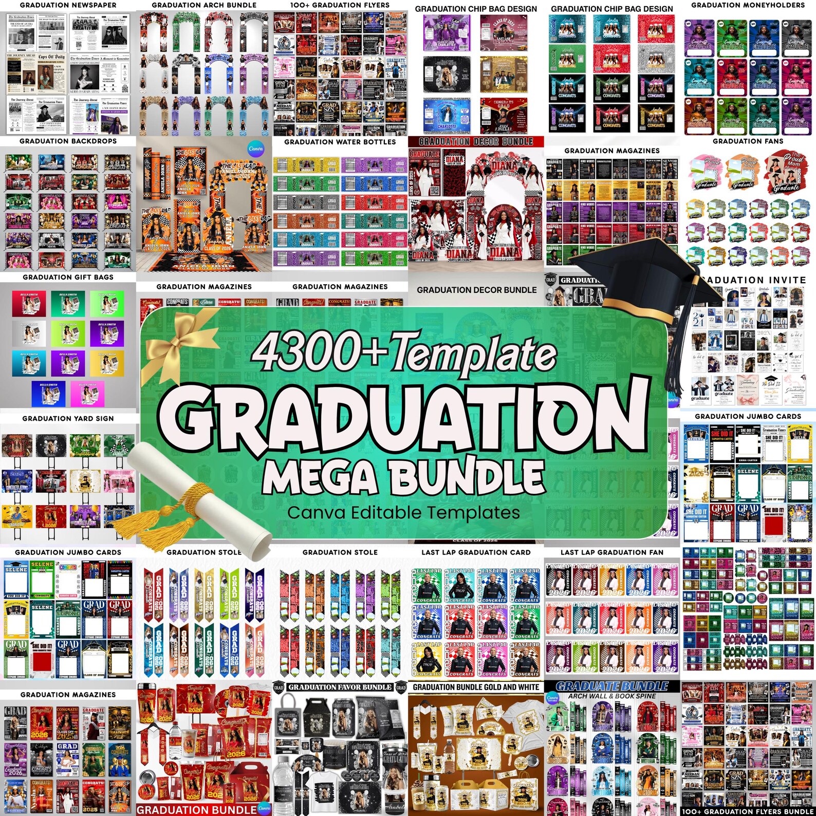 4300+ Graduation Mega Bundle Canva Templates,class of 2026 Grad Party ...