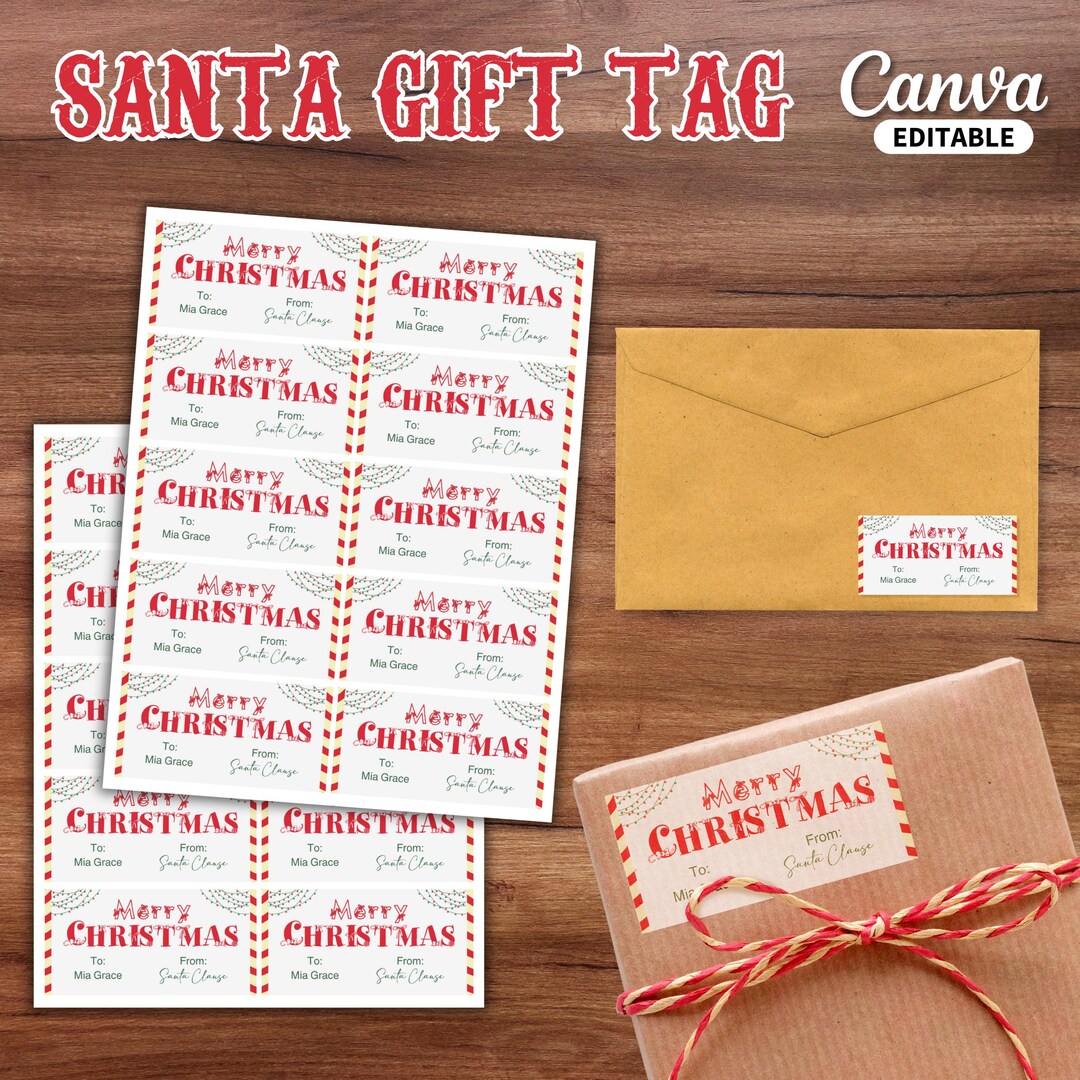 Santa Gift Tags Template Printable, Christmas Labels Stickers Tags ...