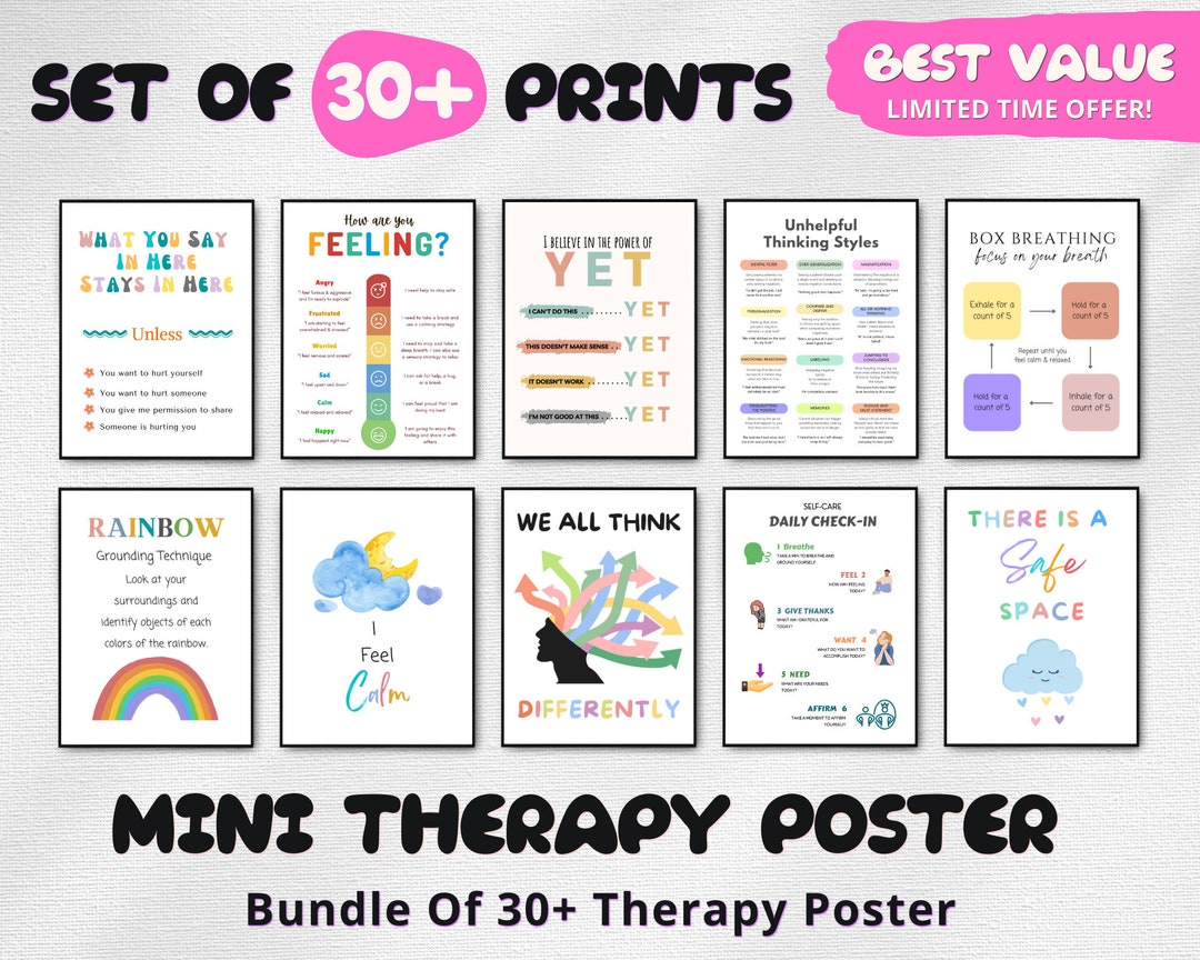 Mini Therapy Poster Bundle, Mental Health Bundle, Therapist Decor ...