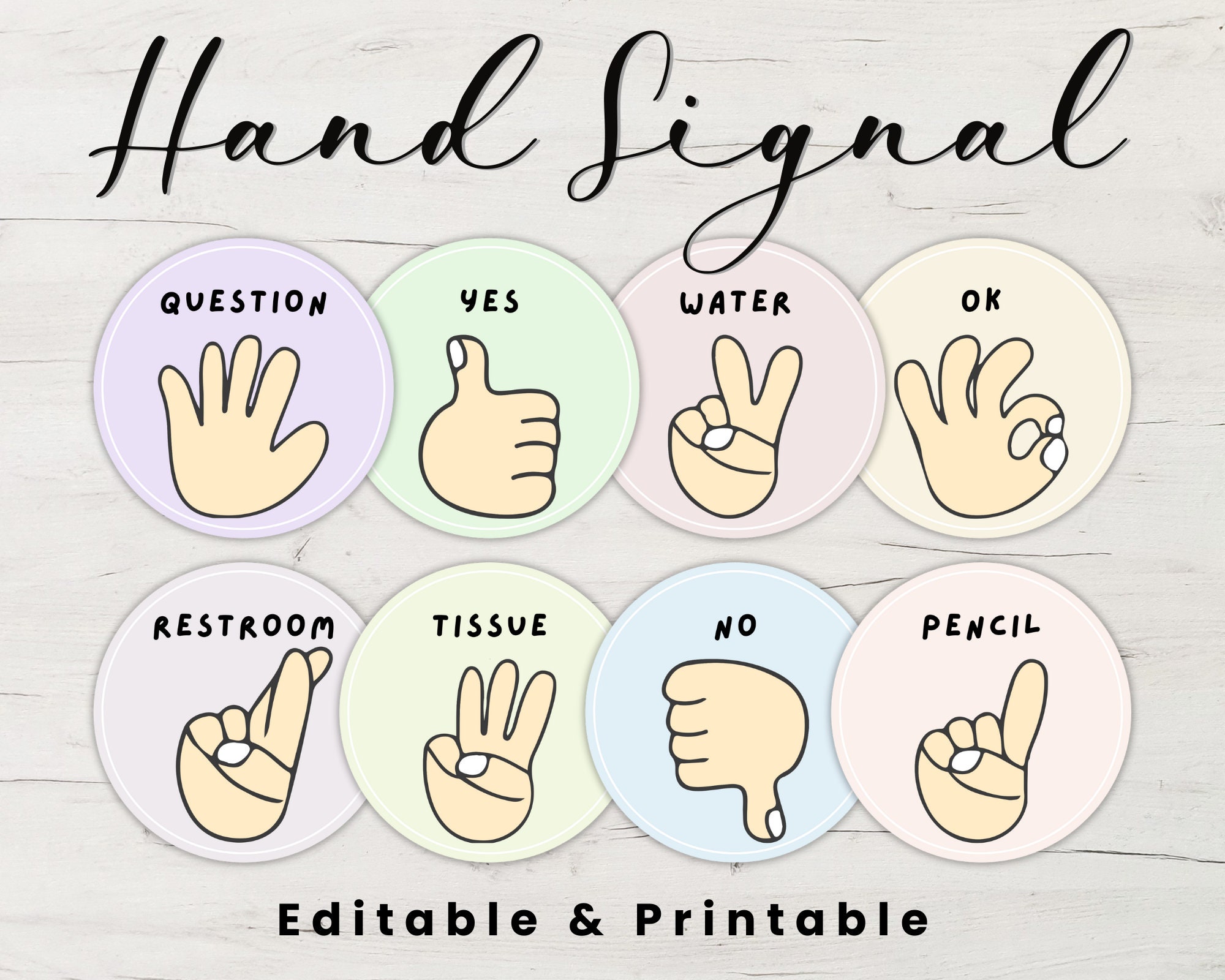 Hand Signal Postersrainbow Hand Signal Postersclassroom Hand - Etsy