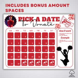 Cheerleading Fundraising Calendar, Pick a Date Donation Cheer Calendar ...