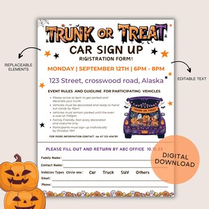 Trunk or Treat Sign up Sheet Printable, Trunk or Treat Form, Trunk or ...