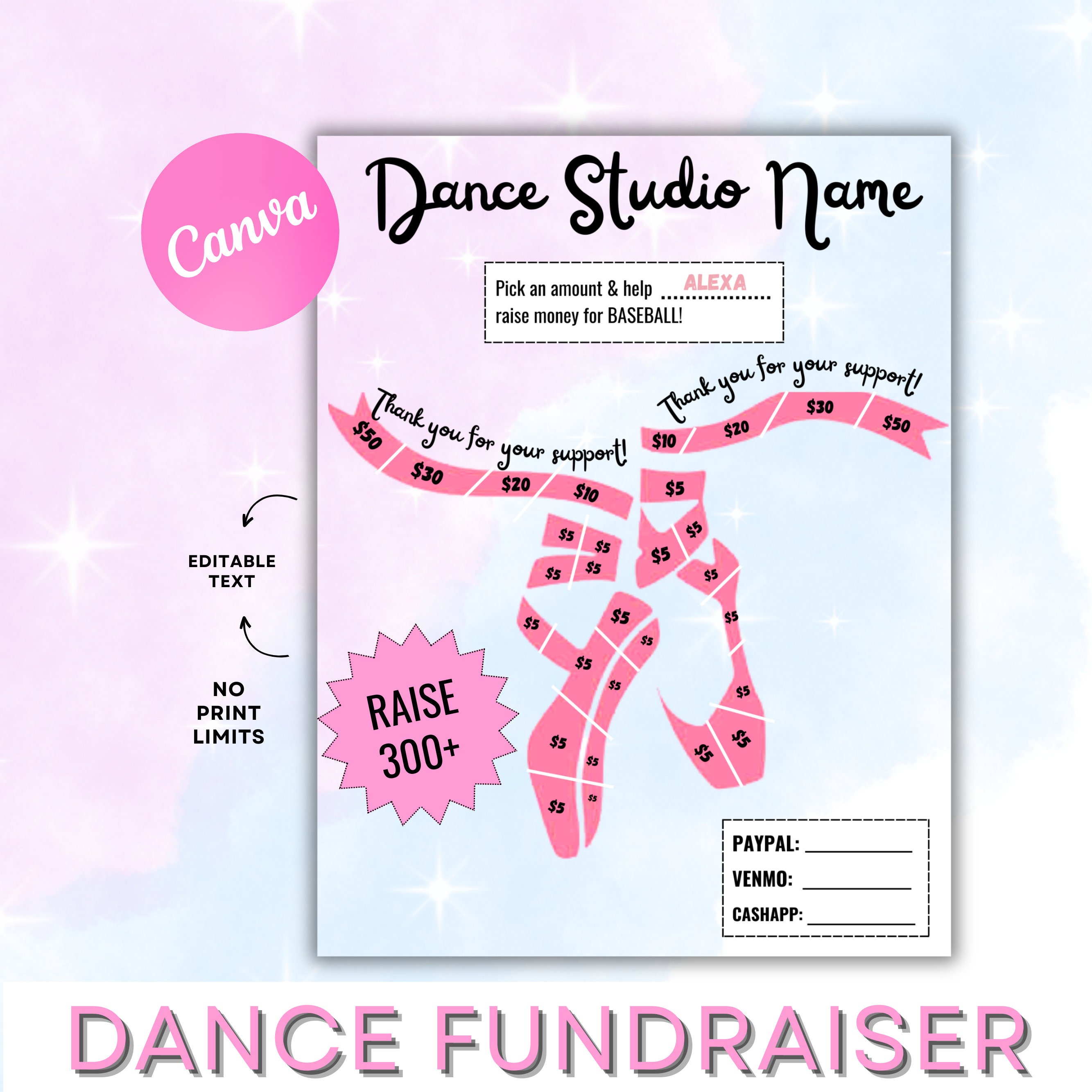 Editable Fill in Ballet Shoes Fundraiser, Ballet Fundraiser Template ...