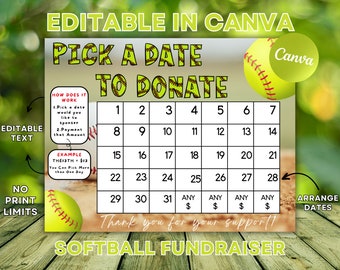 EDITABLE SOFTBALL Template Pick a Date to Donate Fundraiser - Etsy