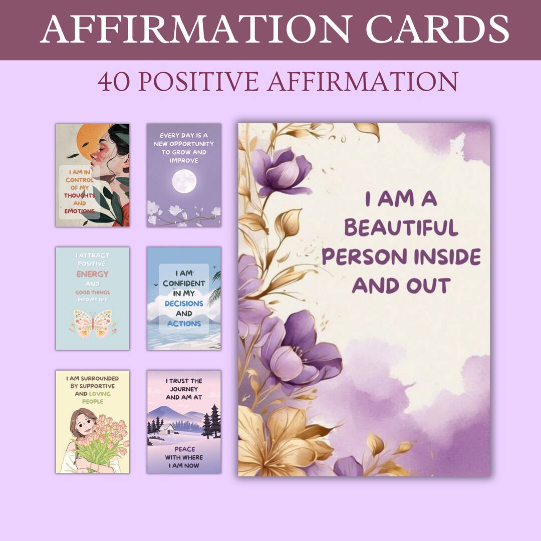 40 Editable Affirmation Cards, Positive Flash Cards, Positive ...