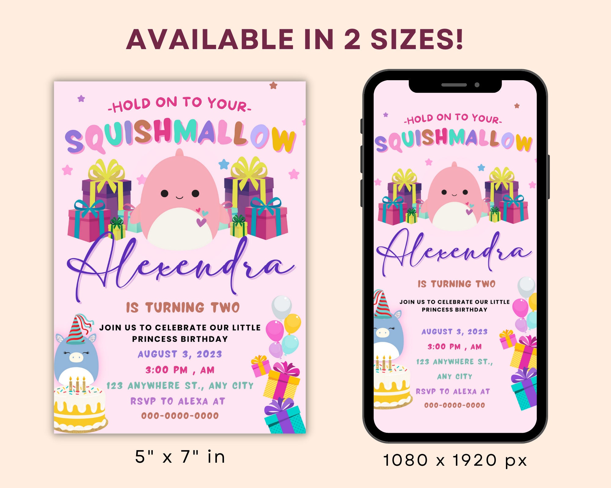 Self-editable 5x7 Squish Birthday Invite Kids Party Invitation - Etsy