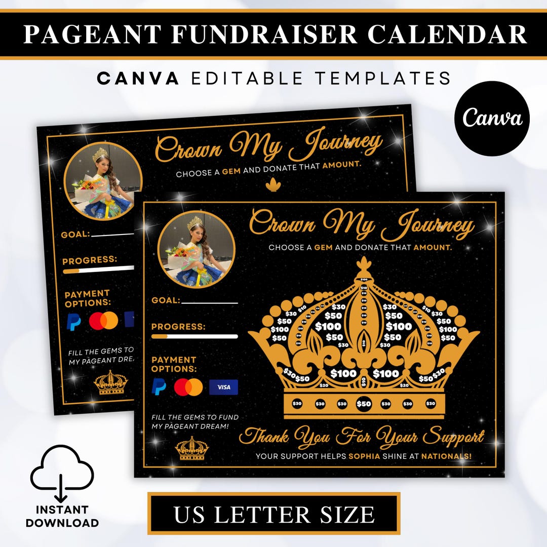Pageant Fundraiser, Editable Crown Fundraiser Template, Donation, Black ...