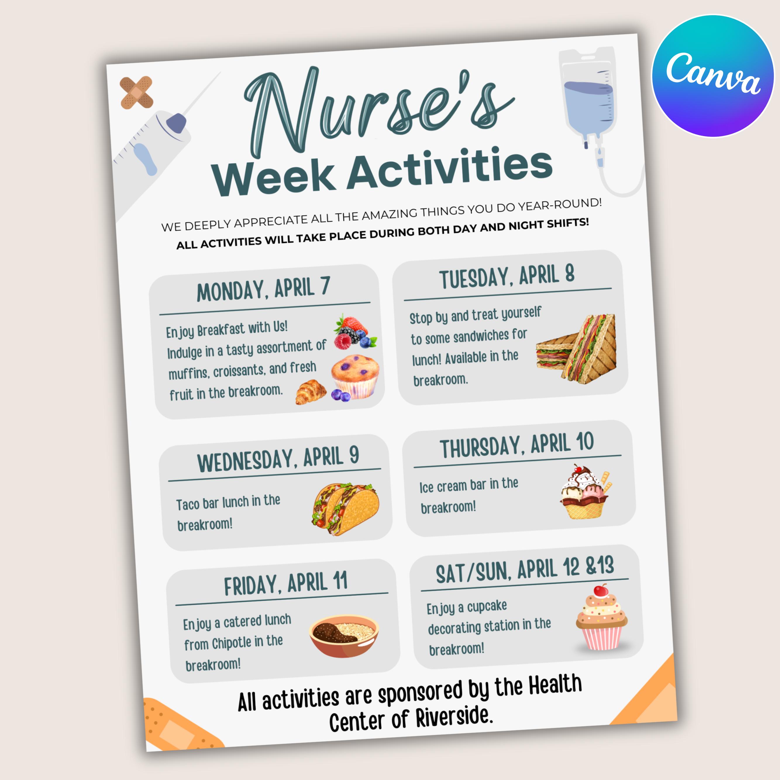 Printable Nurse Appreciation Week Schedule of Events (canva Editable ...