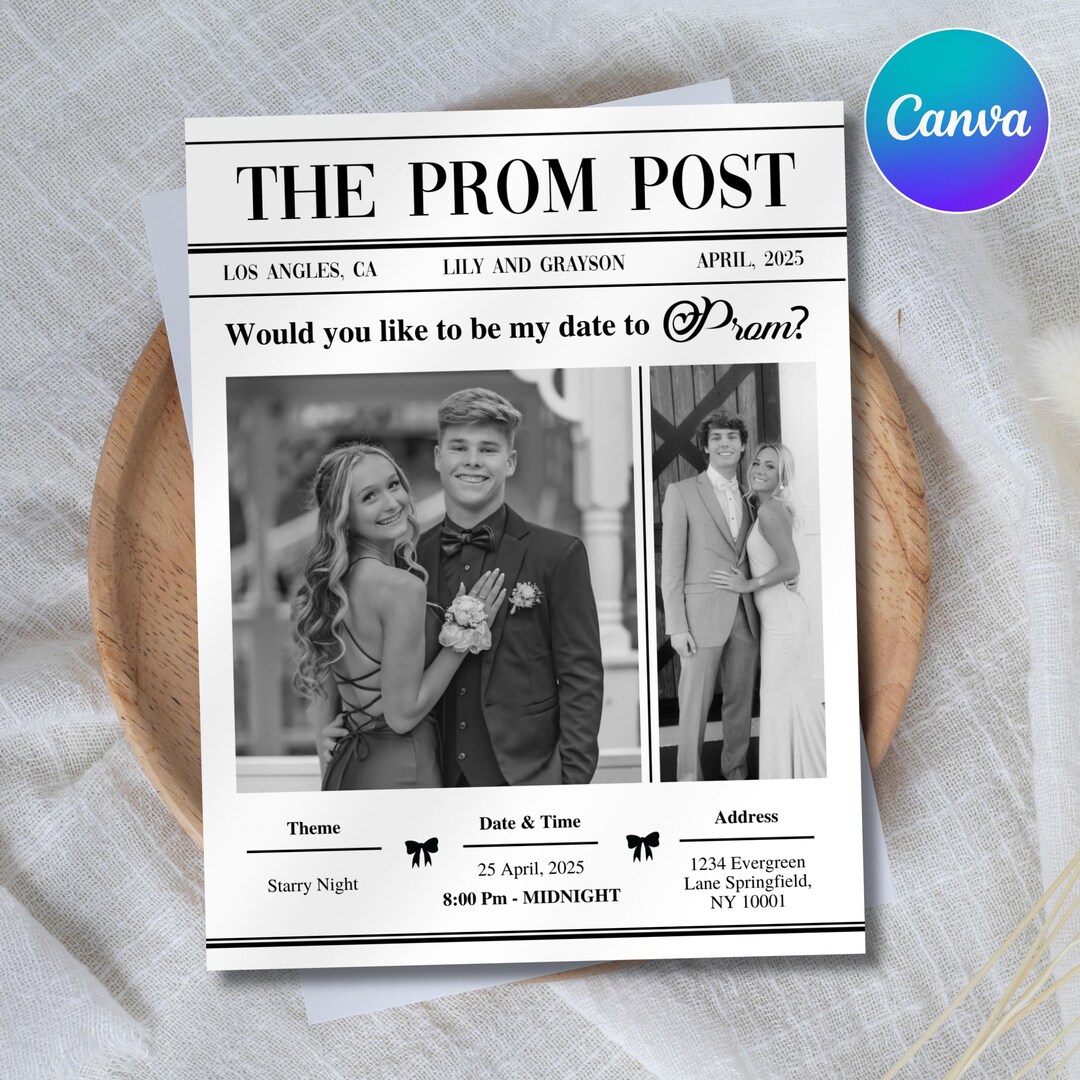 Newspaper Prom Proposal Template, Photo Prom Invite, Prom Proposal ...