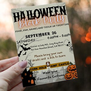 Editable Halloween Block Party Flyer, Halloween Neighborhood Party ...