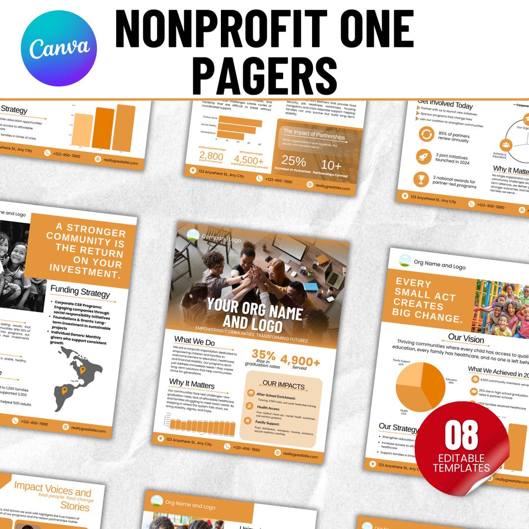 One Pager Nonprofit Canva Templates, Editable Impact Report, Corporate ...