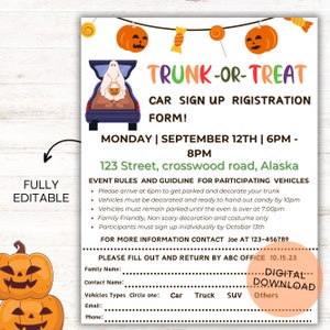 Trunk or Treat Sign up Sheet Template, Kids Halloween Party, Halloween ...