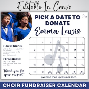 Editable Fundraising Calendar, Pick a Date Donation Choir Calendar ...
