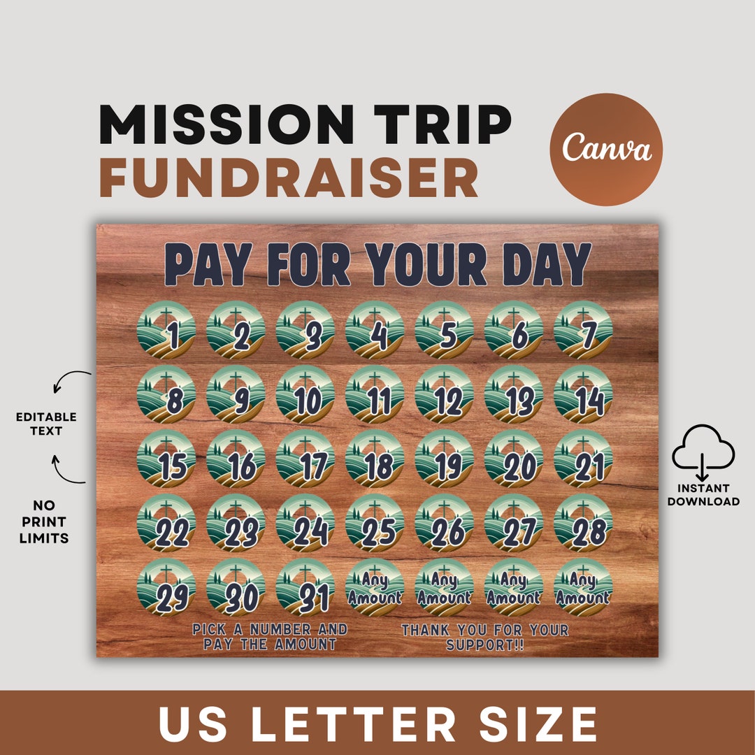 Editable Mission Trip Fundraiser Calendar, Pick A Date to Donate ...
